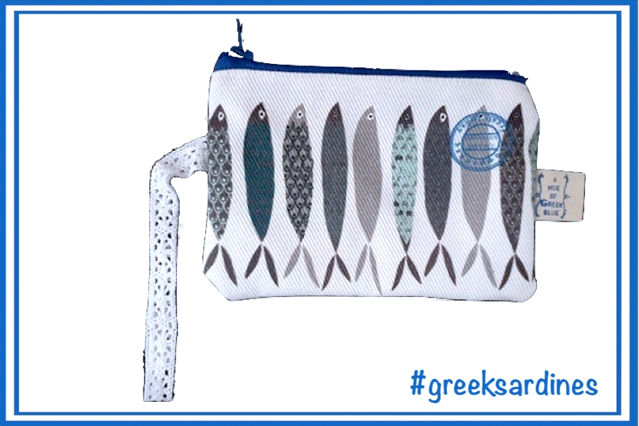 Greek Sardines Cotton Printed Purse W Crochet Handle | Mykos - The Gift ...
