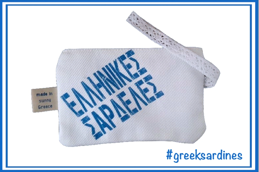 Greek Sardines Cotton Printed Purse W Crochet Handle | Mykos - The Gift ...